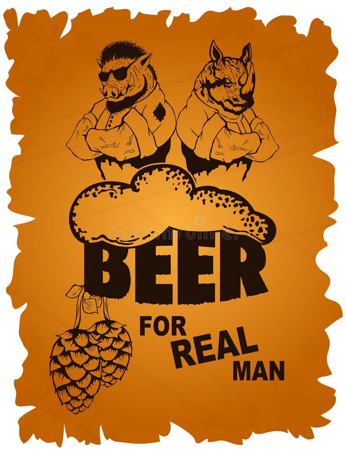 Beer for real man poster. stock vector. Illustration of graphic - 108936455
