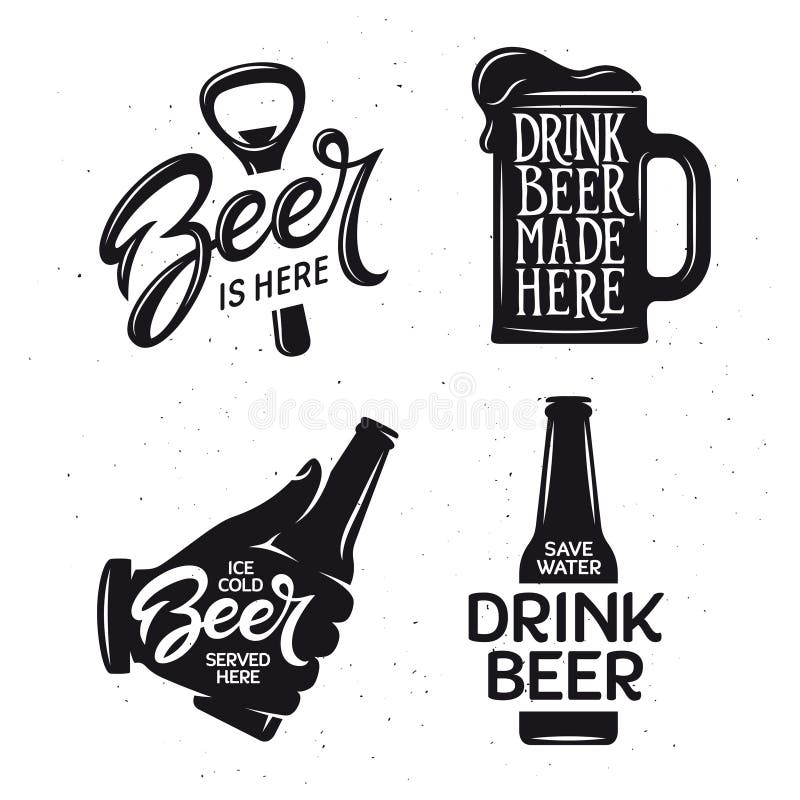 Beer Related Typography Set. Vector Vintage Lettering Illustration ...
