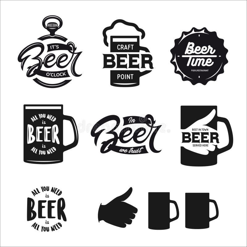 Beer Related Typography Set. Vector Vintage Lettering Illustration ...