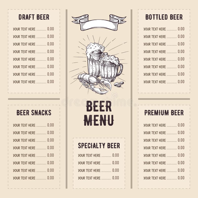 Beer Pub Brochure Folder Card Vector Illustration, Cartoon Flat Design ...