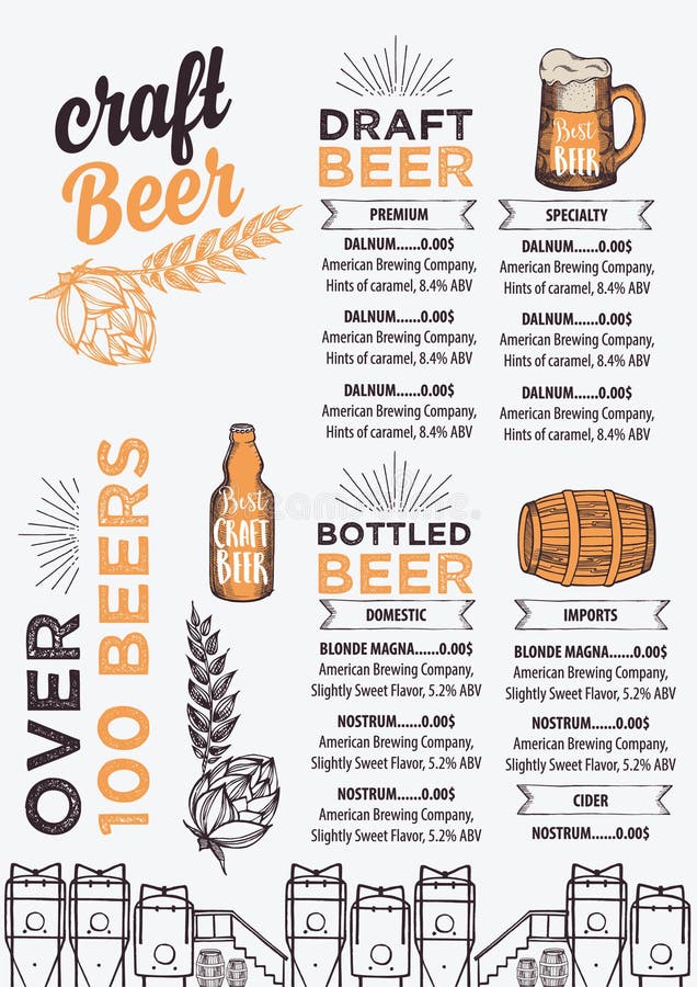 Beer Restaurant Cafe Menu, Template Design. Stock Vector - Illustration ...