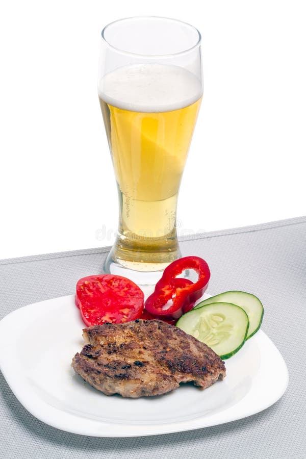 Beer and Roasted Meat with Vegetables Stock Photo - Image of closeup ...