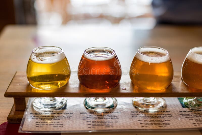 Variety of Beer Samples Lined Up for a Tasting Stock Photo - Image of ...