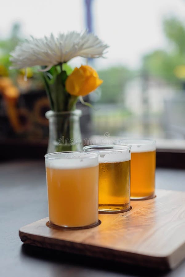 Beer Samples on a Restaurant Table Stock Image - Image of hour, table ...
