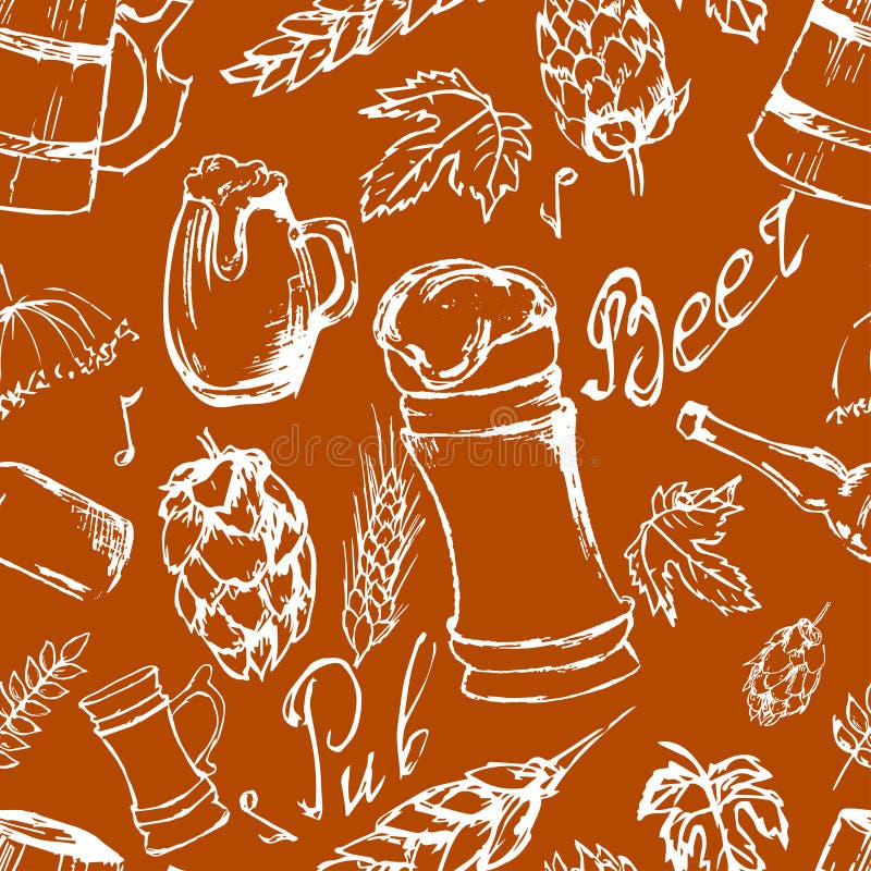Beer Seamless Pattern. Vector Texture in Hand Draw Style Stock Vector ...