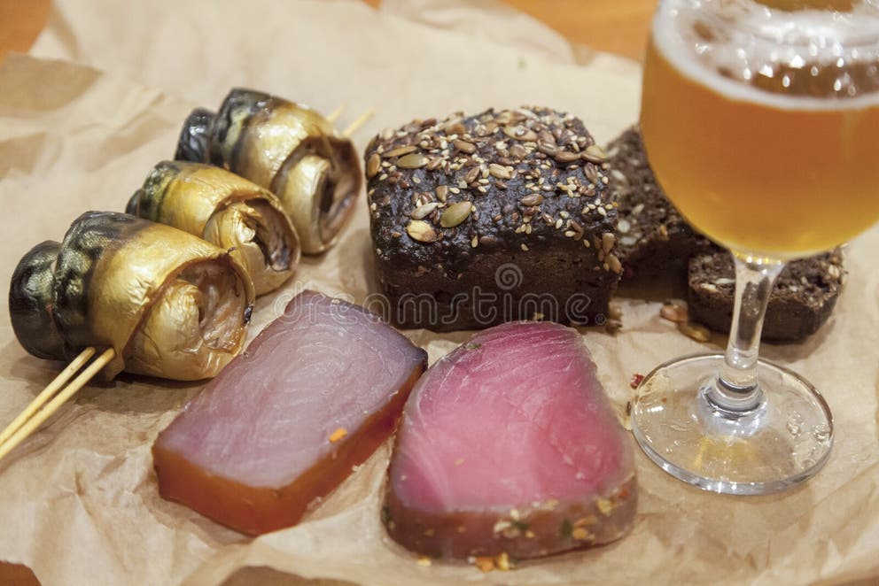 Beer Snack, Tuna and Dried Fish Stock Image - Image of seafood, food ...