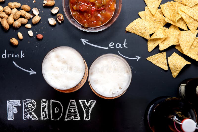 Beer and Snacks on Black Chalkboard Stock Image - Image of friday, atop ...