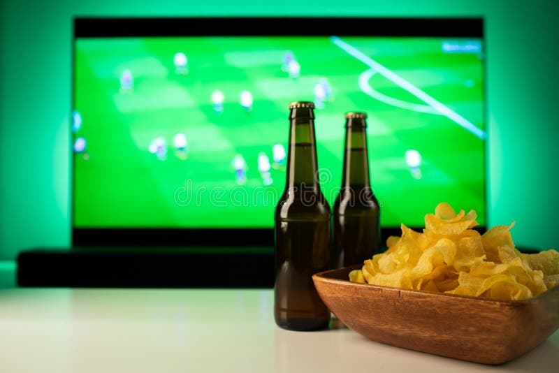 Beer and Snacks Set on Football Match Tv Background Stock Photo - Image ...