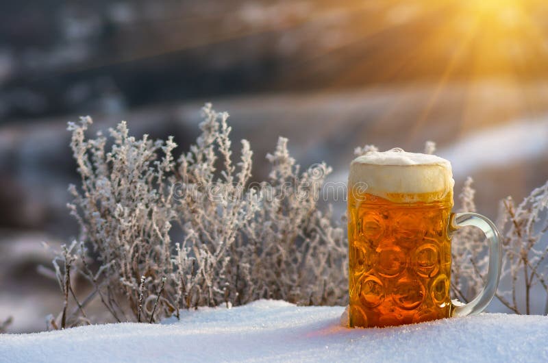 Beer in the snow stock image. Image of drink, season - 65278537