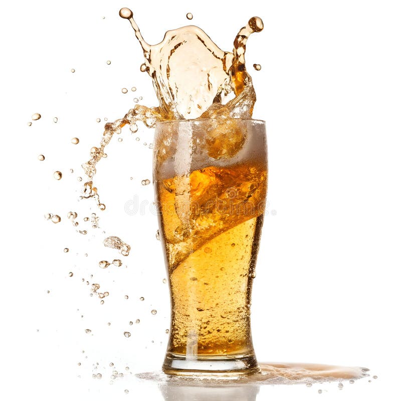 Beer Splashes in Glass Isolated on White Background Stock Illustration ...
