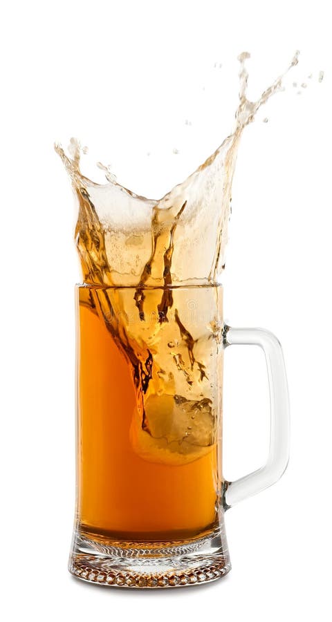 Beer Splashing Out of Glass on White Background Stock Photo - Image of ...