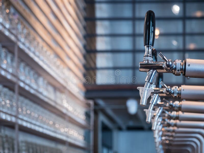 Beer Tab in Row Bar Pub Brewery Tavern Restaurant Stock Image - Image ...