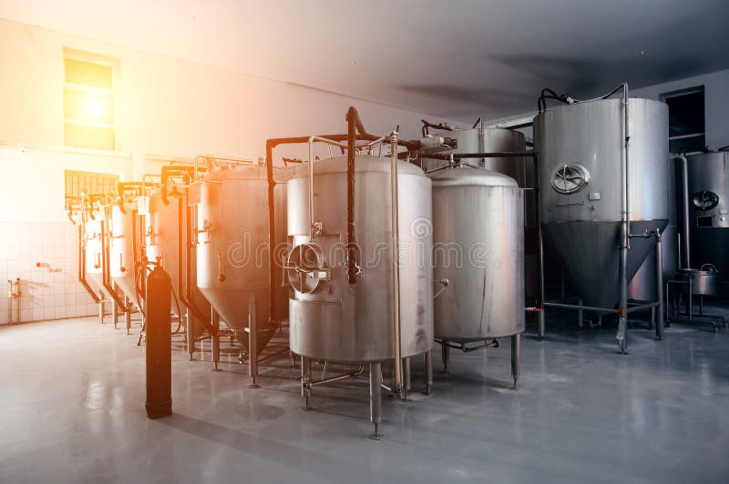 Beer Tanks at Brewery with Modern Equipment Stock Photo - Image of ...