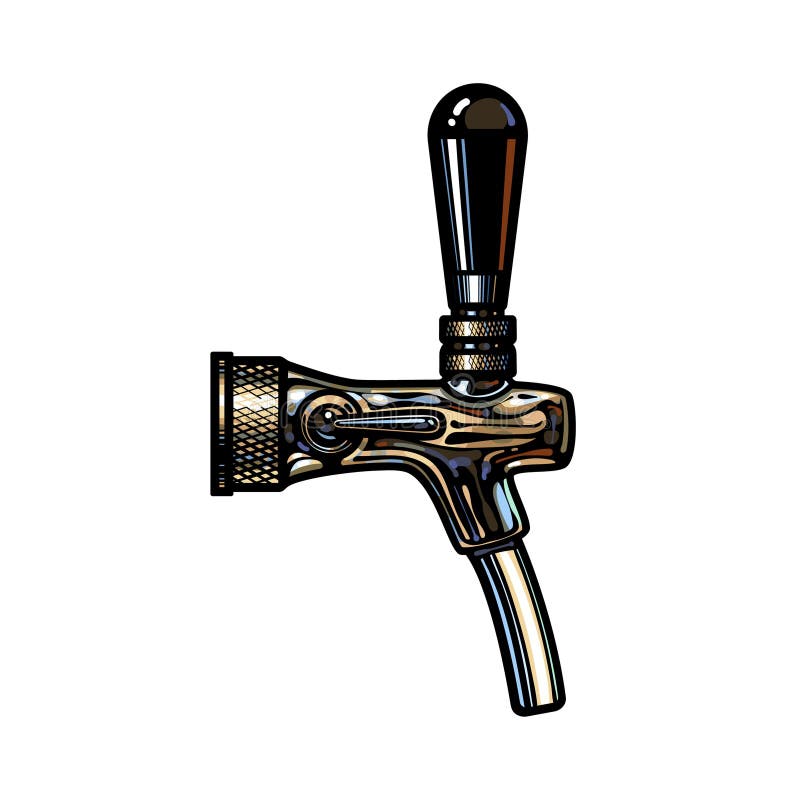 Set of Metal Beer Taps, Front, Side and Three Quarter View. Hand Drawn ...