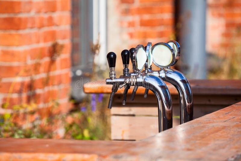 Beer Taps are on Bar Counter, Outdoor Stock Image - Image of faucet ...