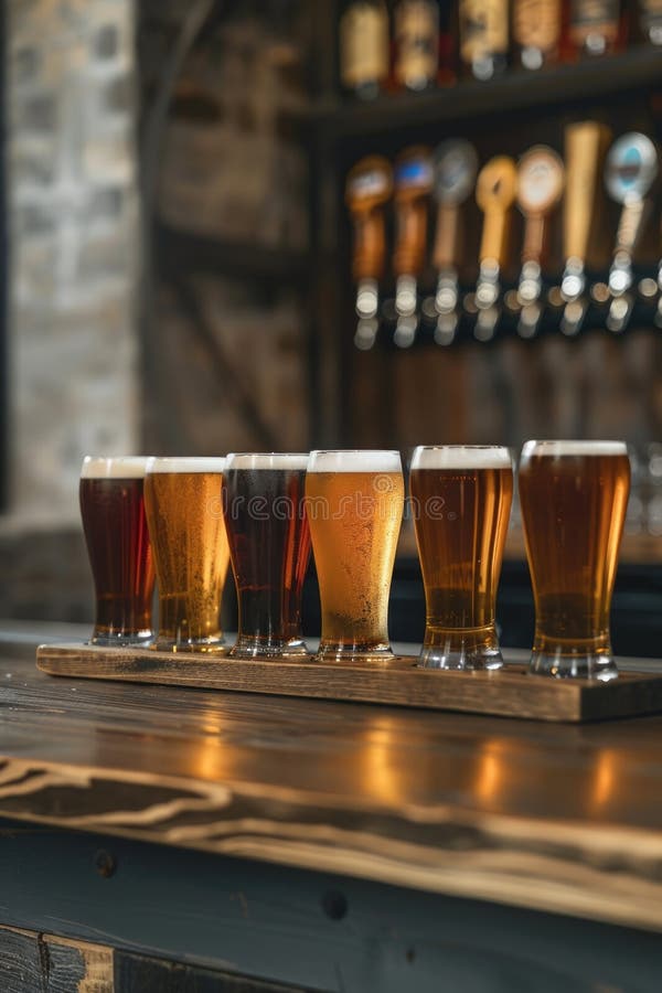 Beer Tasting at a Pub stock photo. Image of wooden, drafts - 366371194