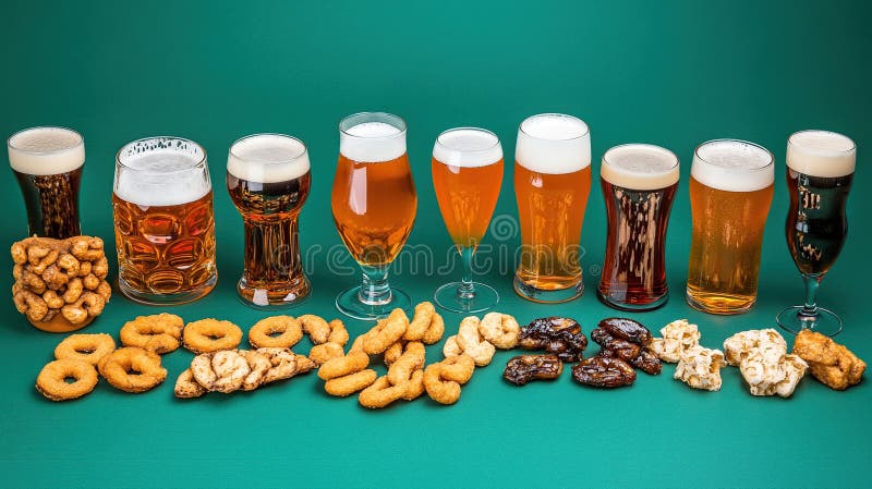 Beer Tasting, Snacks, Green Background, Studio Shot, Food Pairing Stock ...