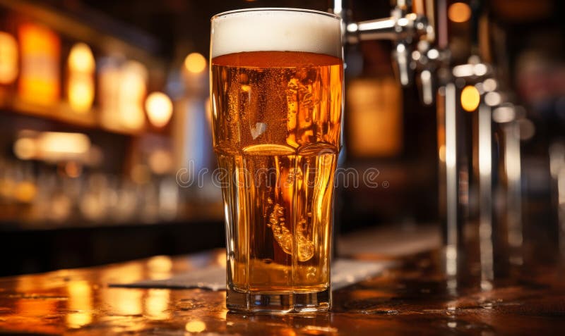 Beer Time Glass Filling from the Tap in the Pub Stock Illustration ...