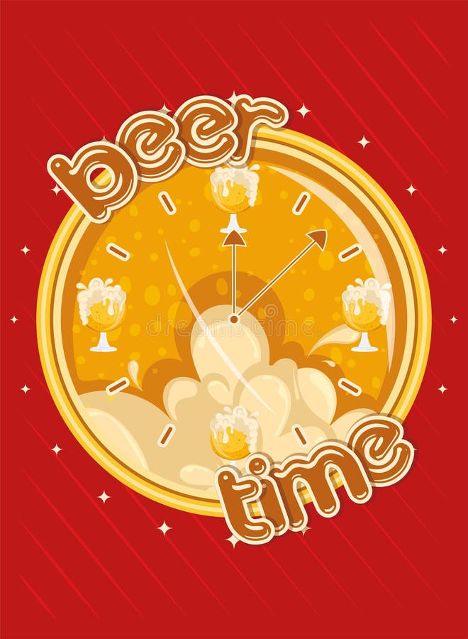 Beer Time Poster with a Clock Vector Stock Vector - Illustration of ...