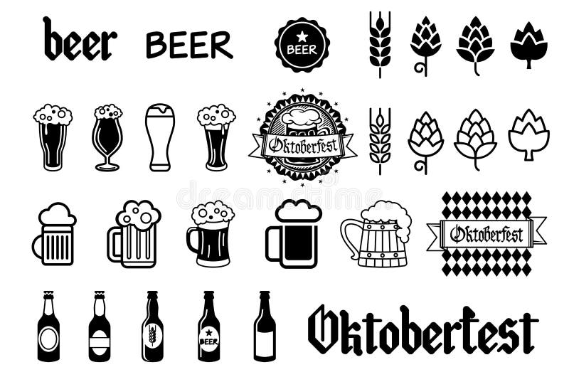 Beer Vector Icons Set - Bottle, Glass, Pint Stock Vector - Illustration ...