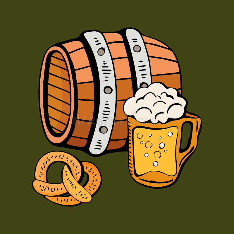 Set of Beer. Vector Line Art, Hand Drawn Doodle Cartoon Oktoberfest ...