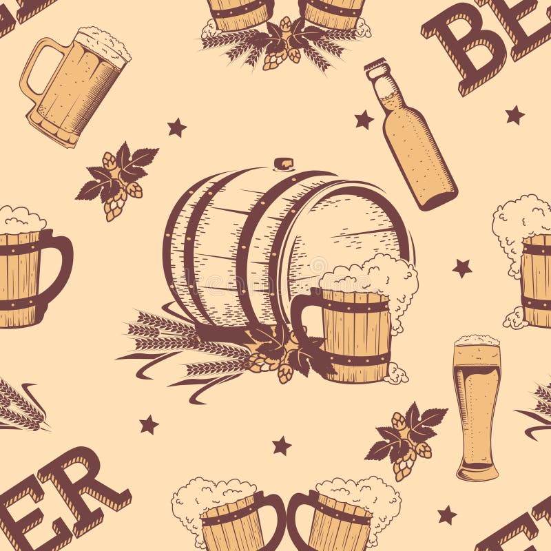 Beer Vintage Seamless Pattern Stock Vector - Illustration of pattern ...