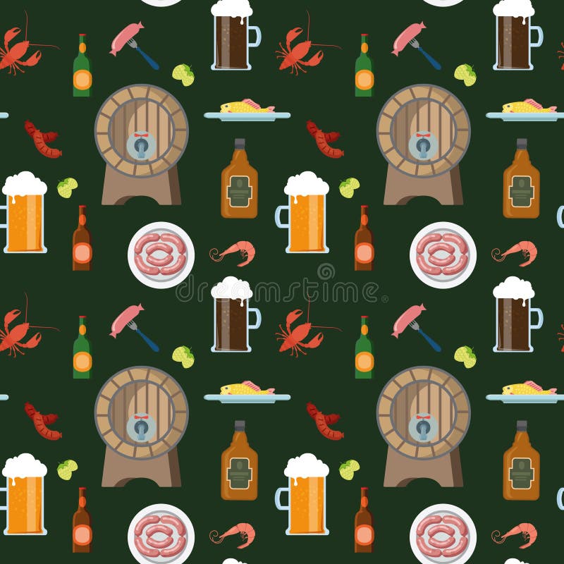Beer Whiskey Pub Drink Eat Snack Pattern Seamless Texture Stock Vector ...