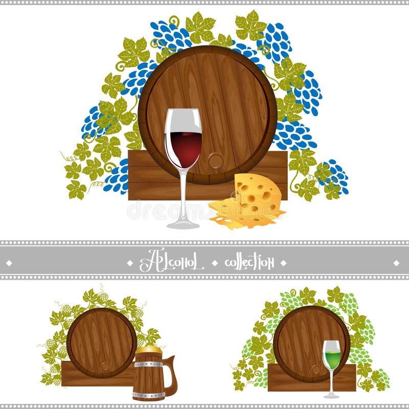 Beer Wine Barrel Collection Set Stock Vector - Illustration of grape ...