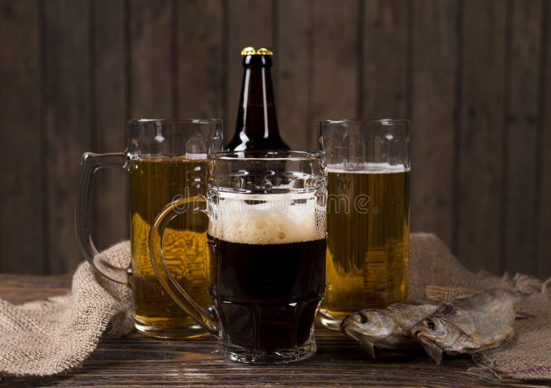 Beer on Wooden Table Rustic Stock Photo - Image of draft, celebration ...