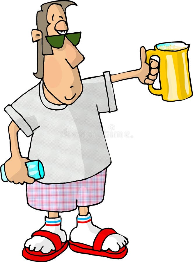 Cartoon Fat Retired Man with Beer Can and Tv Remote Stock Vector ...