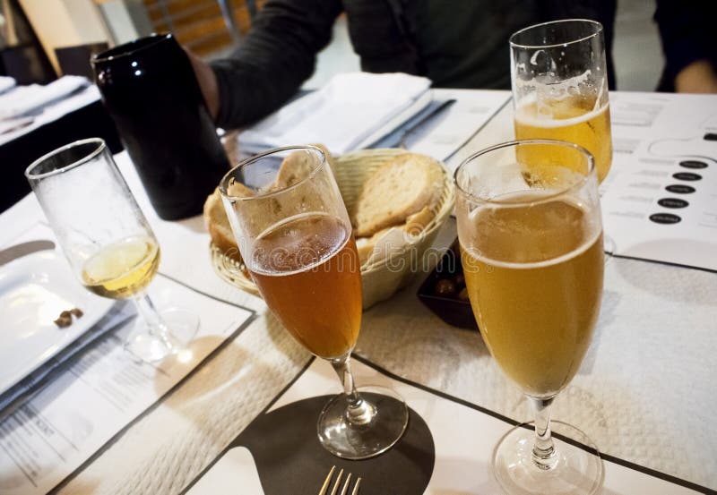 Beers on a Table at a Brewery Stock Image - Image of amber, enjoying ...