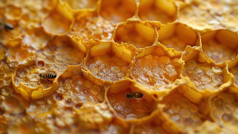 Bees Working in a Beehive, Yellow Honey Dripping Bees Working on a ...
