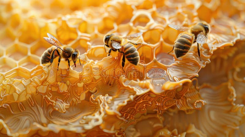 Bees Working in a Beehive, Yellow Honey Dripping Bees Working on a ...