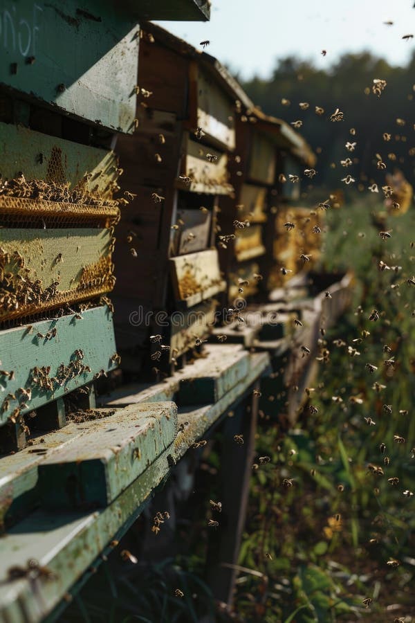 Bees Around Beehive stock image. Image of garden, generated - 376277893