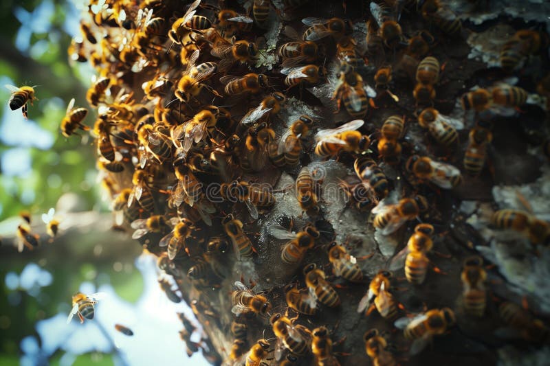 Bees in a Bee Swarm Ai Photo Stock Illustration - Illustration of swarm ...