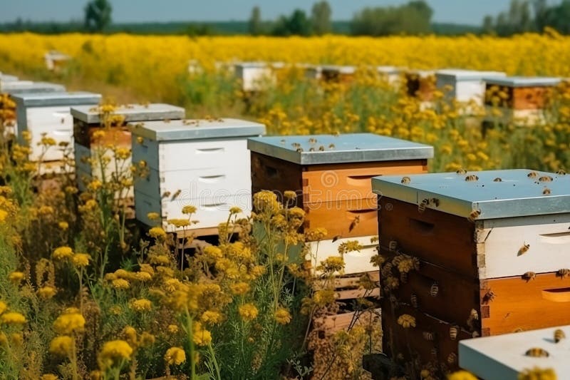 Bees in the Beehive. Generative AI. Stock Illustration - Illustration ...