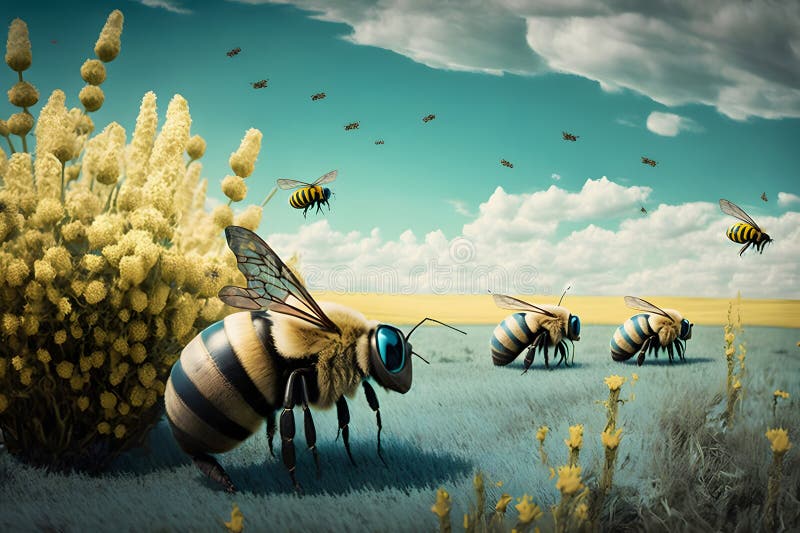 Bees on a Beehive. Generative AI Stock Illustration - Illustration of ...