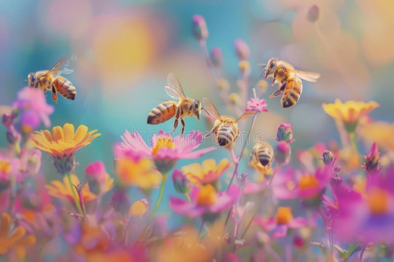 Bees and Blossoms Colorfully Transform a Meadow during the Springtime ...