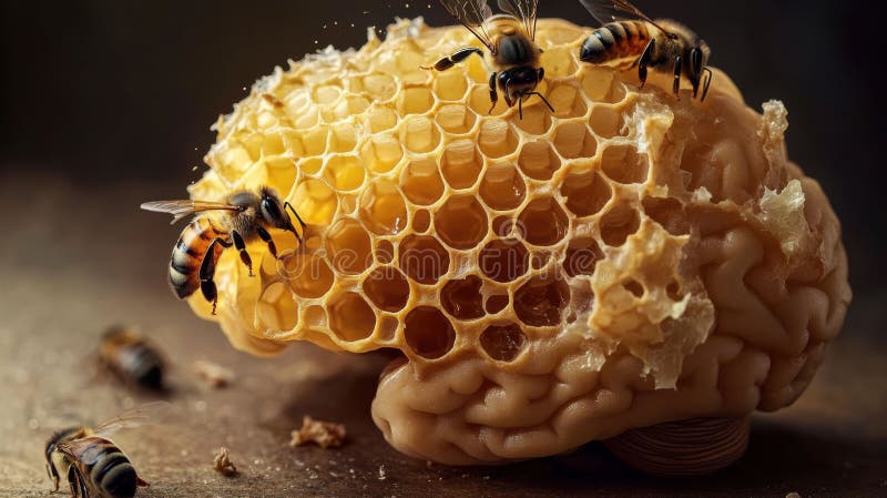Bees on Brain-shaped Honeycomb Concept Stock Illustration ...