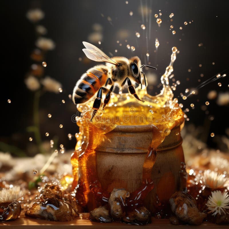 Bees and a bucket of honey stock illustration. Illustration of wing ...