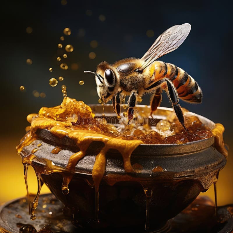 Bees and a bucket of honey stock illustration. Illustration of hive ...