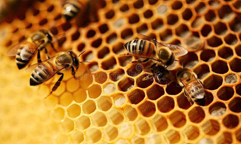 Bees Buzz and Labor on Honeycomb, Crafting Nature S Sweetest Treasure ...