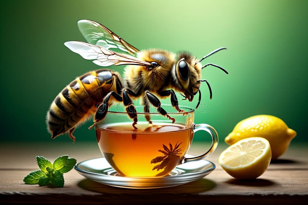 Bees Carry Honey into Tea, Natural Tea with Honey Stock Photo - Image ...