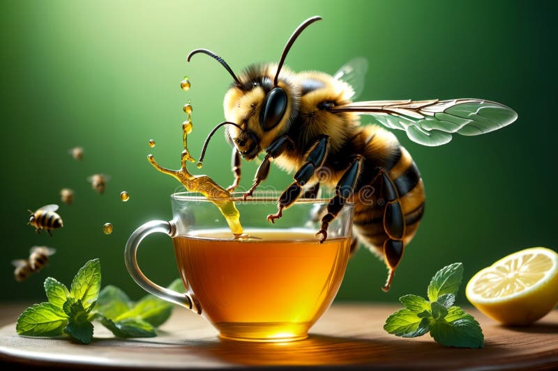Bees Carry Honey into Tea, Natural Tea with Honey Stock Image - Image ...