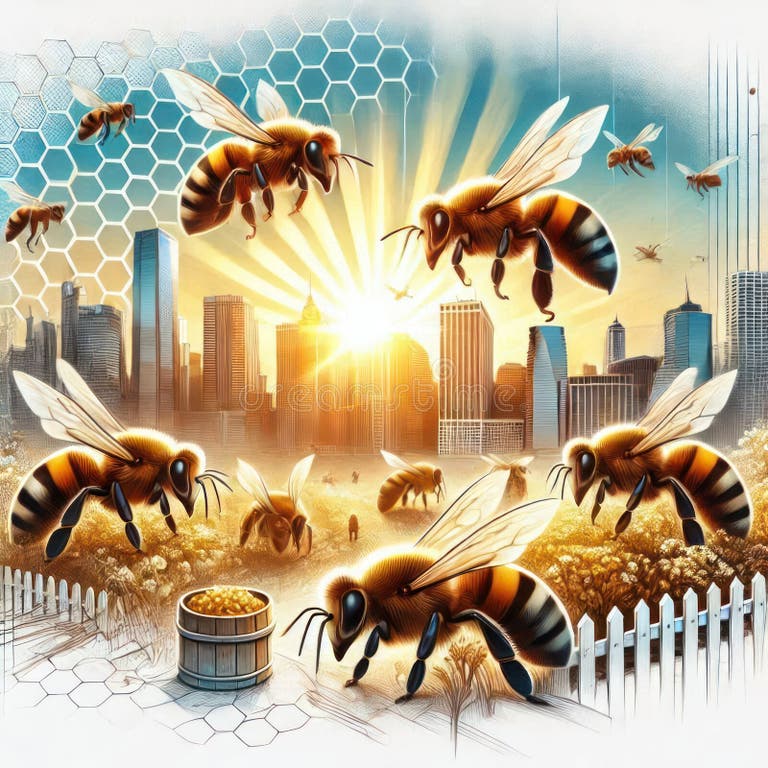 Bees in the City and in Nature. Stock Image - Image of natural ...