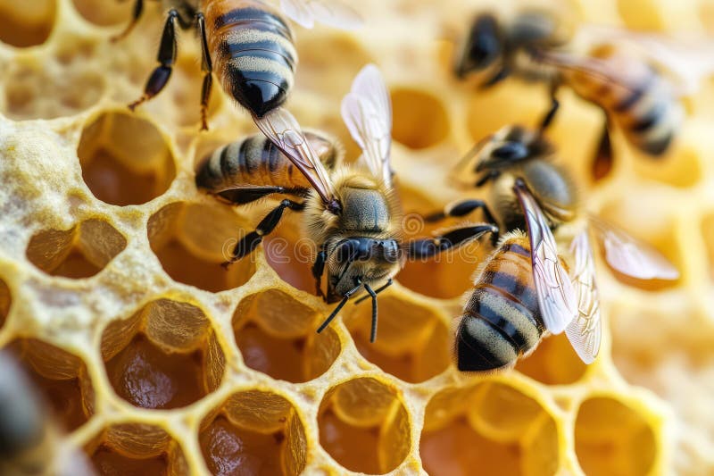 Bees Collecting Nectar from Honeycomb Structure Stock Illustration ...