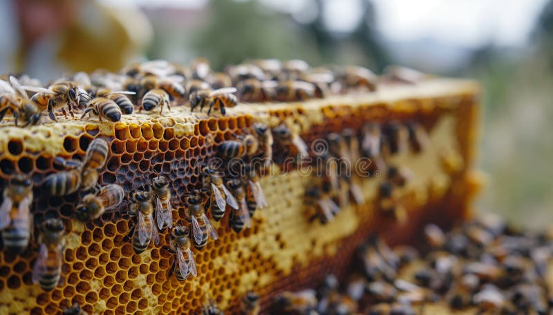Bees Crowding on a Honeycomb Frame Stock Image - Image of beekeeping ...