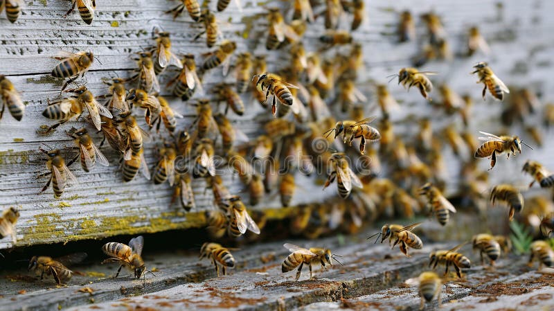 Bees Fly Out of a Beehive . Generative Ai Stock Illustration ...