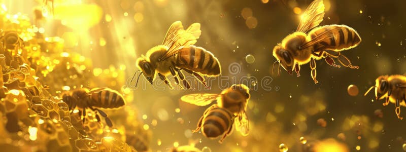 Bees Flying in the Air with Golden Light Stock Image - Image of flying ...