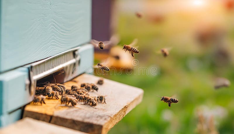Bees Flying Around Beehive. Beekeeping Concept Stock Illustration ...